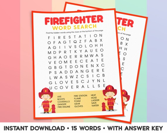 Firefighter Word Search Printable Party Game for Kids - Etsy Ireland