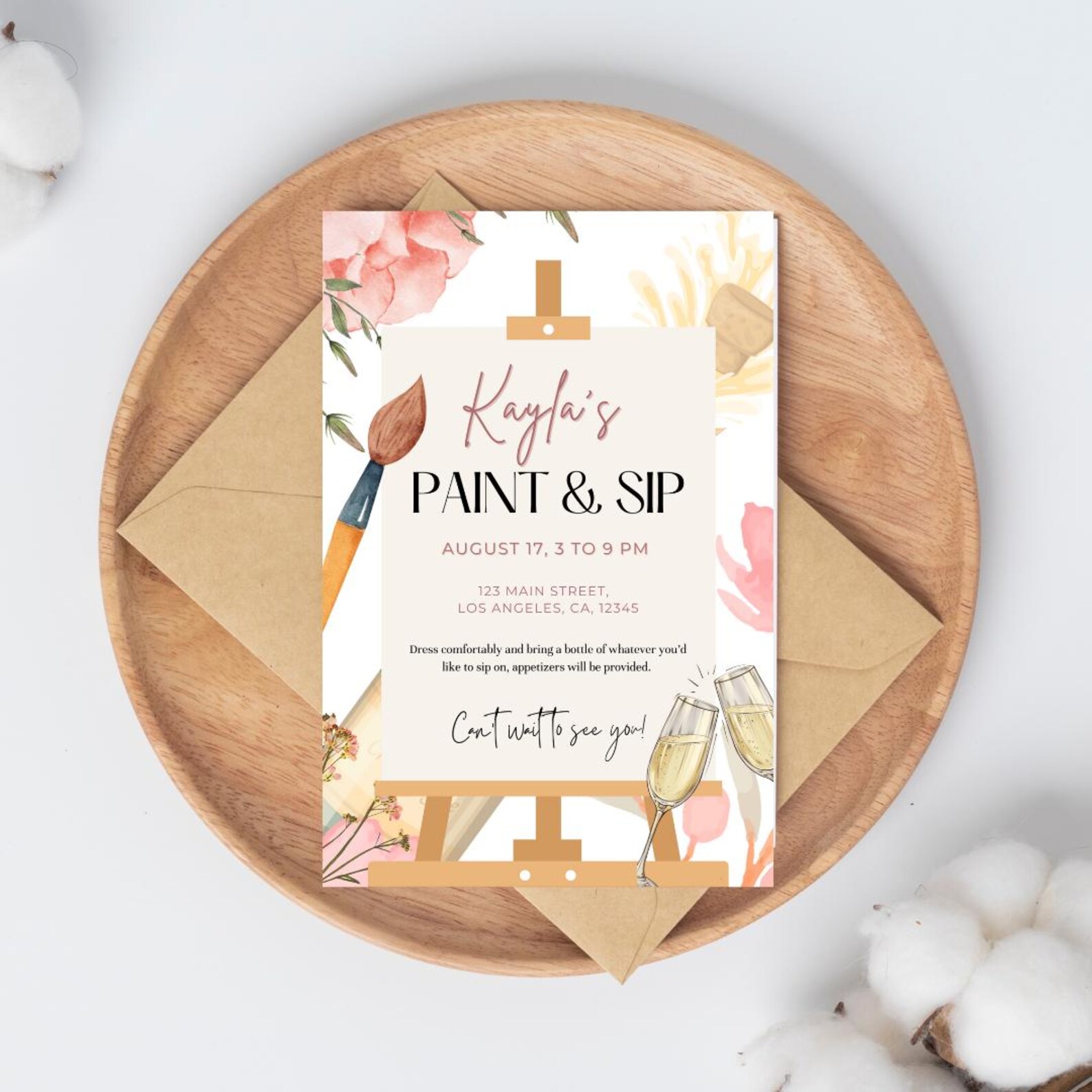 Sip and Paint Invitation Template, Girls Brunch Invitation, Sip and ...