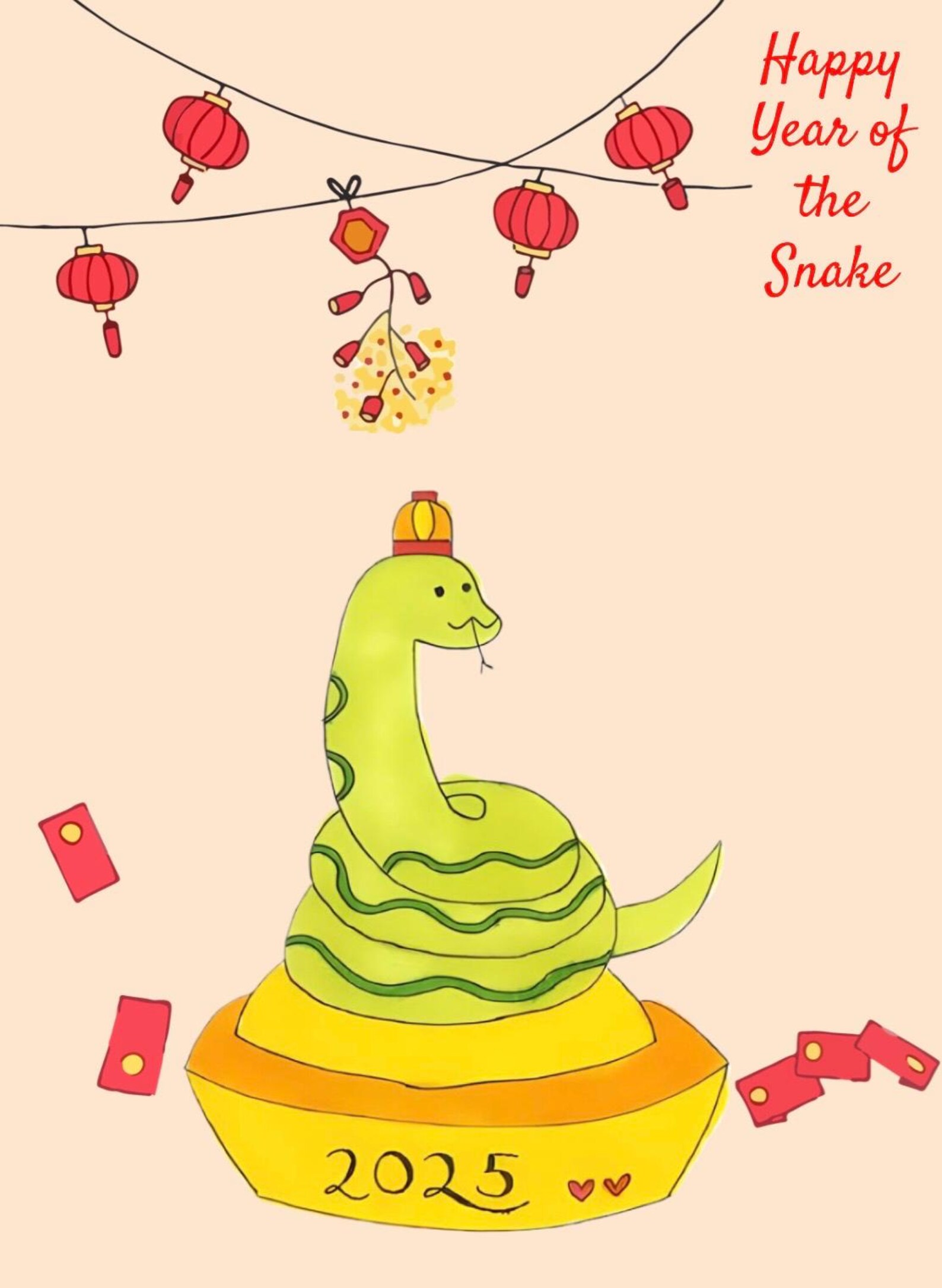 Happy Lunar New Year Year of the Snake Card Lunar New Year Card Chinese ...