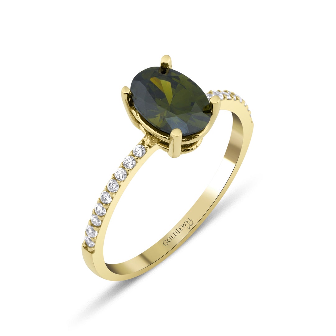 14K Solid Gold Peridot Ring, Gemstone Ring, August Birthstone Ring ...