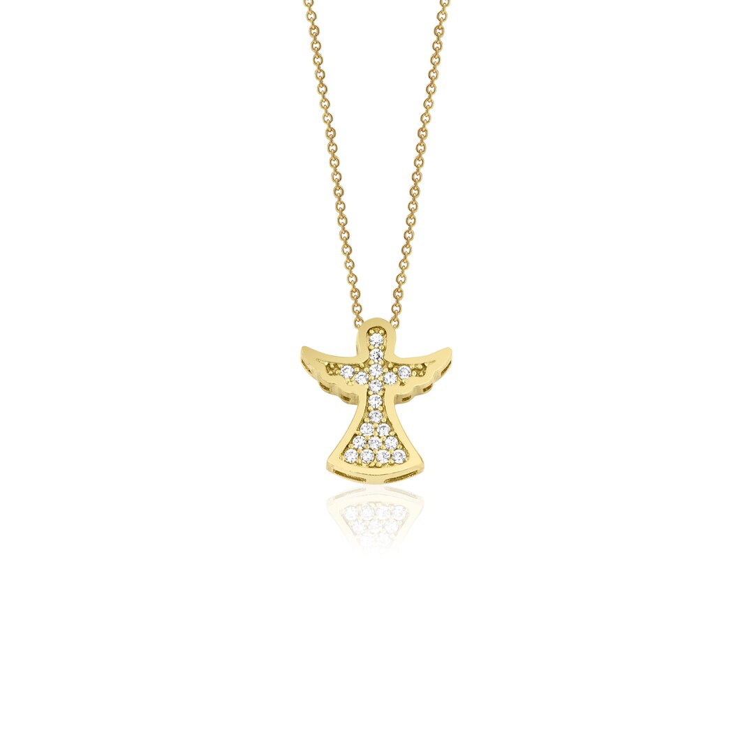 Angel Diamond Necklace, 14K Solid Gold Angel Necklace, Religious ...