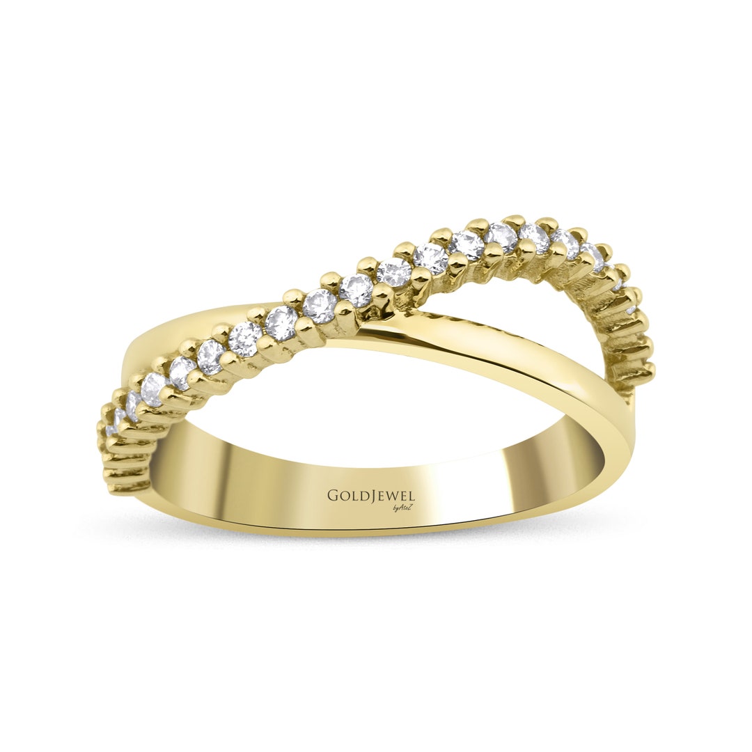 14K Solid Gold X Cuff Ring, Anniversary Ring, Wedding Band, Dainty ...
