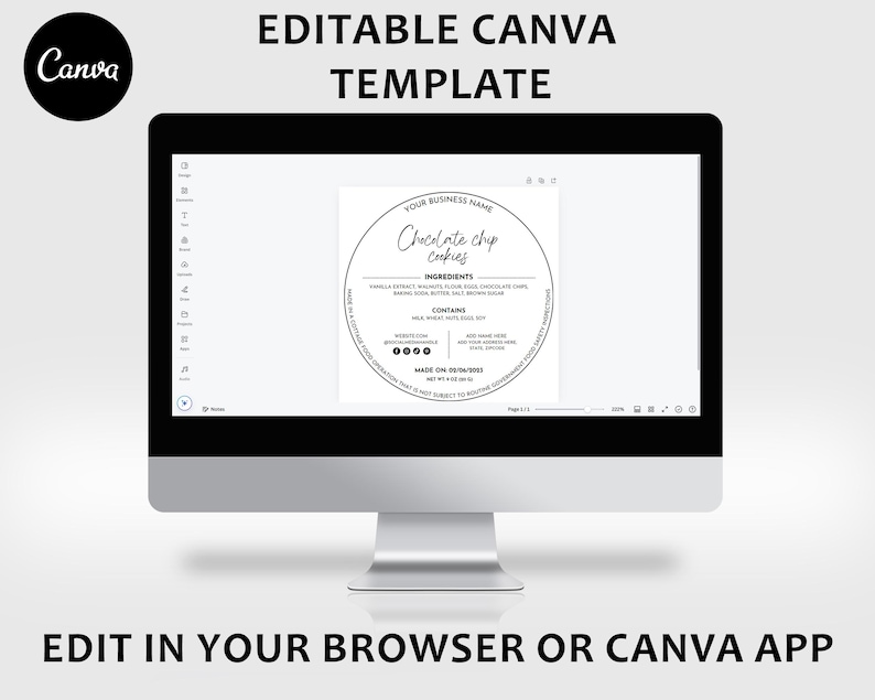 Printable Cottage Food Label, Editable Canva Template, Custom Food ...