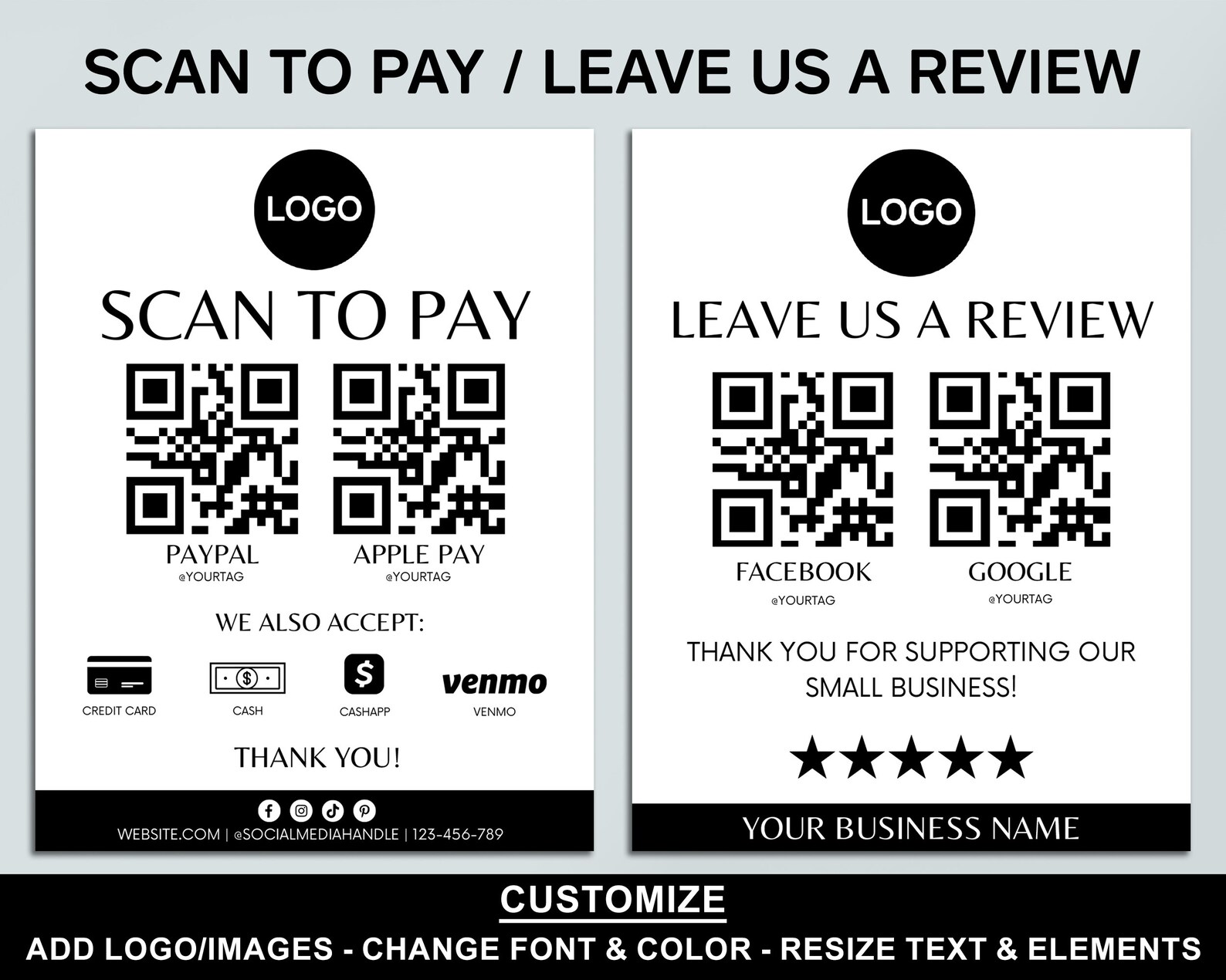 Editable Small Business Sign Bundle, Price List, Scan to Pay, Printable ...