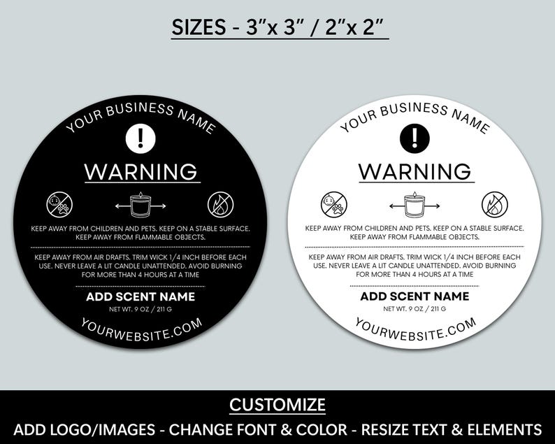 Editable Candle Warning Label, Printable Candle Care Instructions Card ...