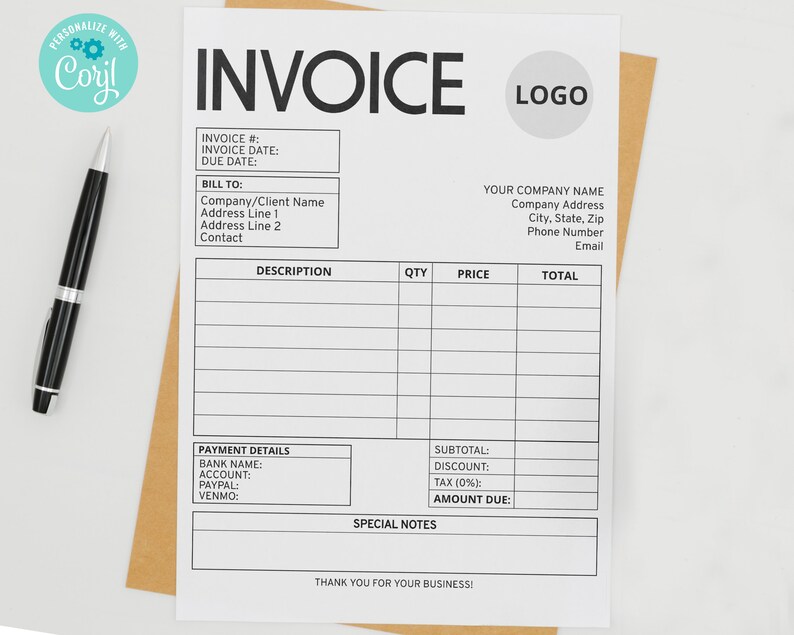 Invoice Template Editable Invoice Small Business Supplies - Etsy