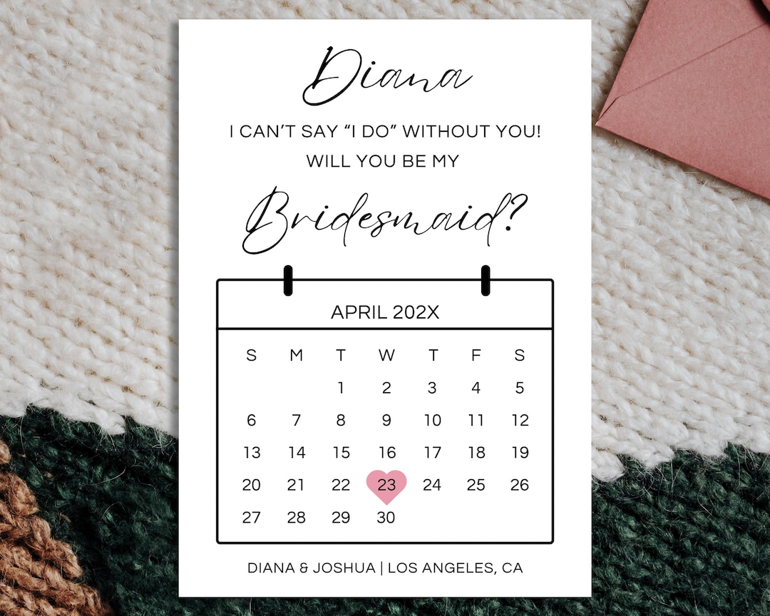 Editable Bridesmaid Proposal Calendar Card, Printable Save the Date ...