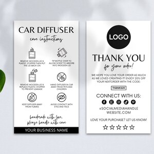 Editable Car Diffuser Care Card, Printable Thank You Card, Care ...