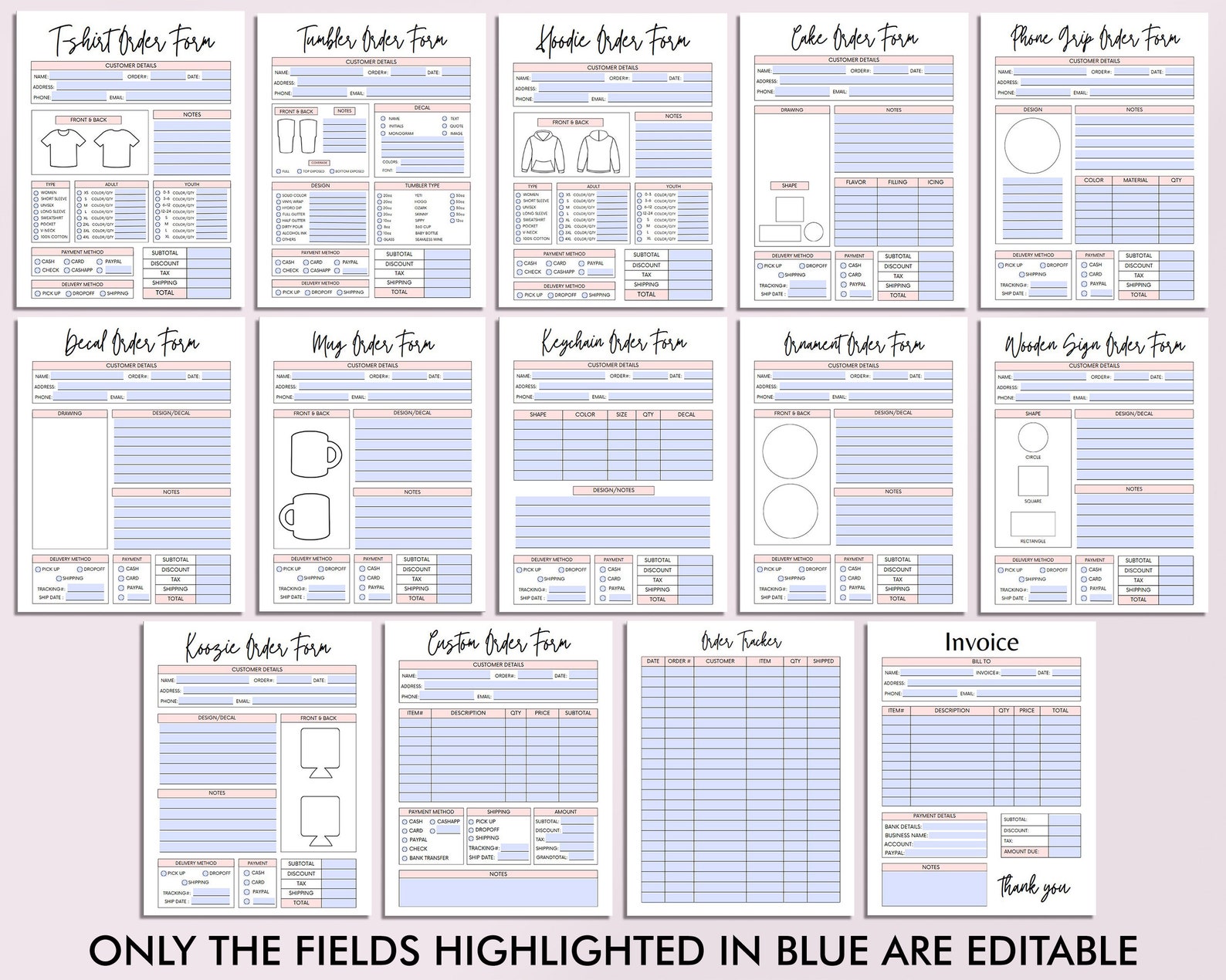Fillable Order Forms Bundle, Printable Small Business Forms, Invoice ...