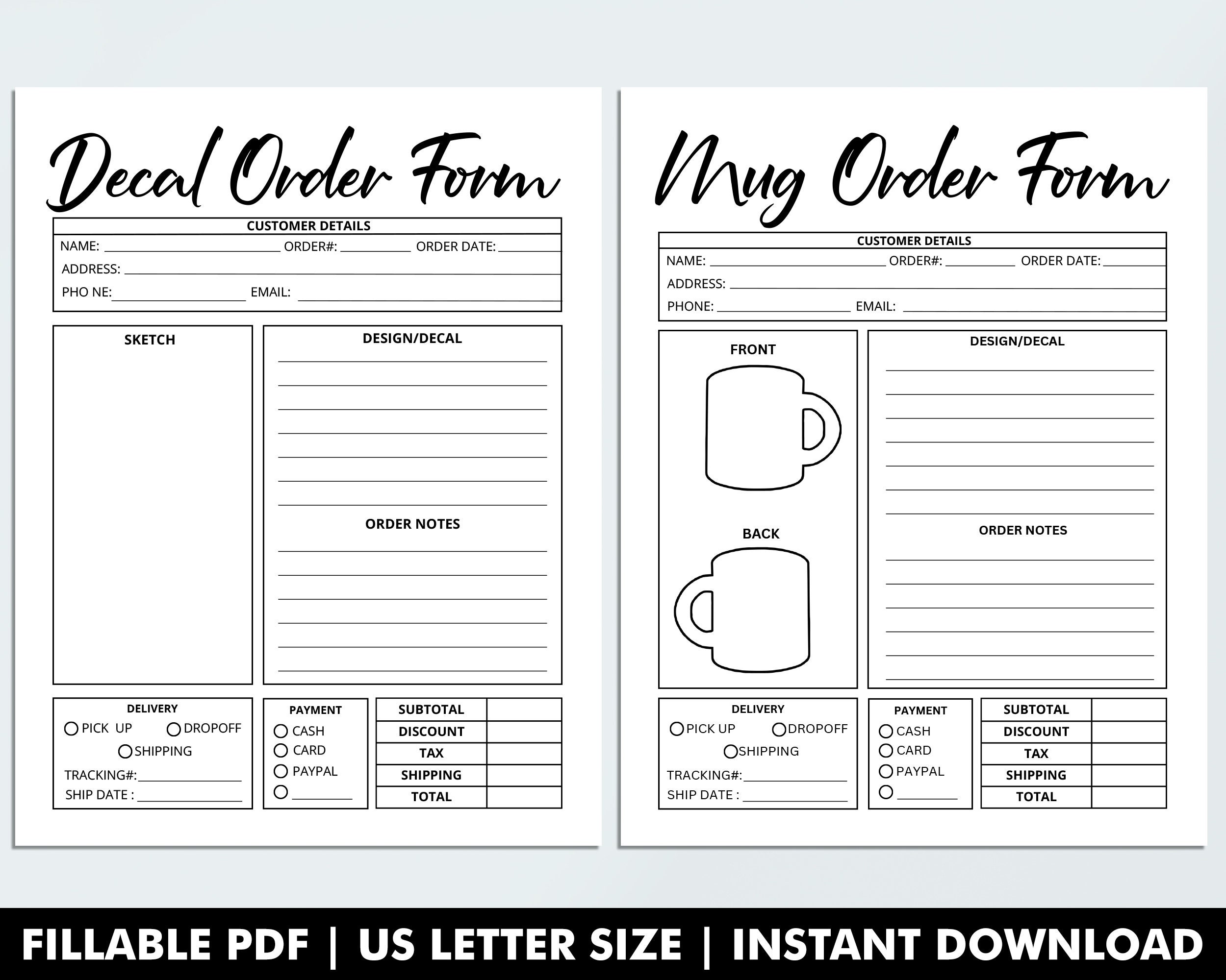 Fillable Order Forms Bundle, Tshirt, Tumbler, Editable Invoice Template ...