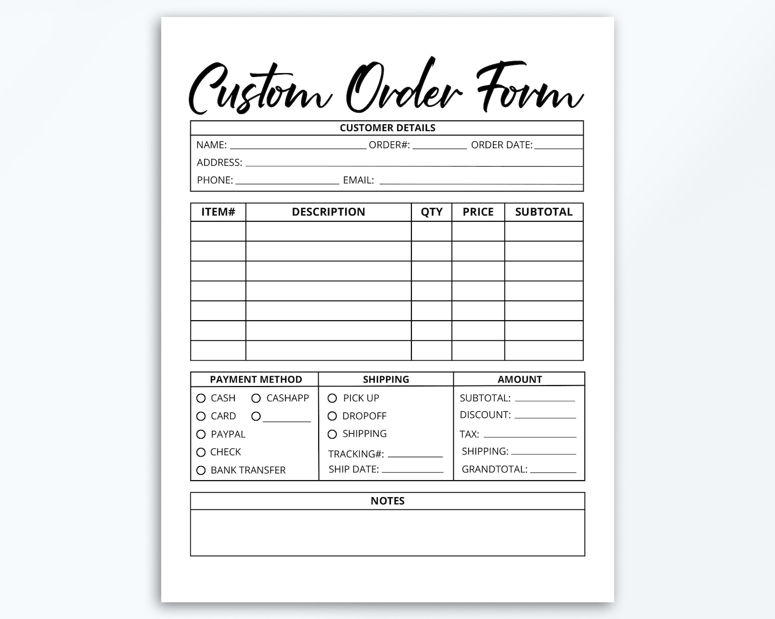 Fillable Order Form, Editable Order Form, Printable Small Business Form ...