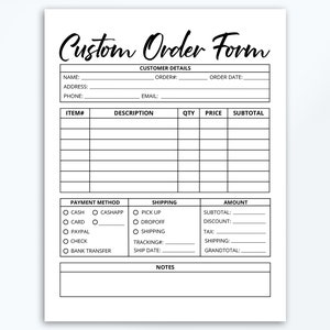 Fillable Order Form, Editable Order Form, Printable Small Business Form ...