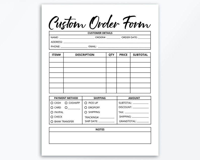 Fillable Order Form, Editable Order Form, Printable Small Business Form ...