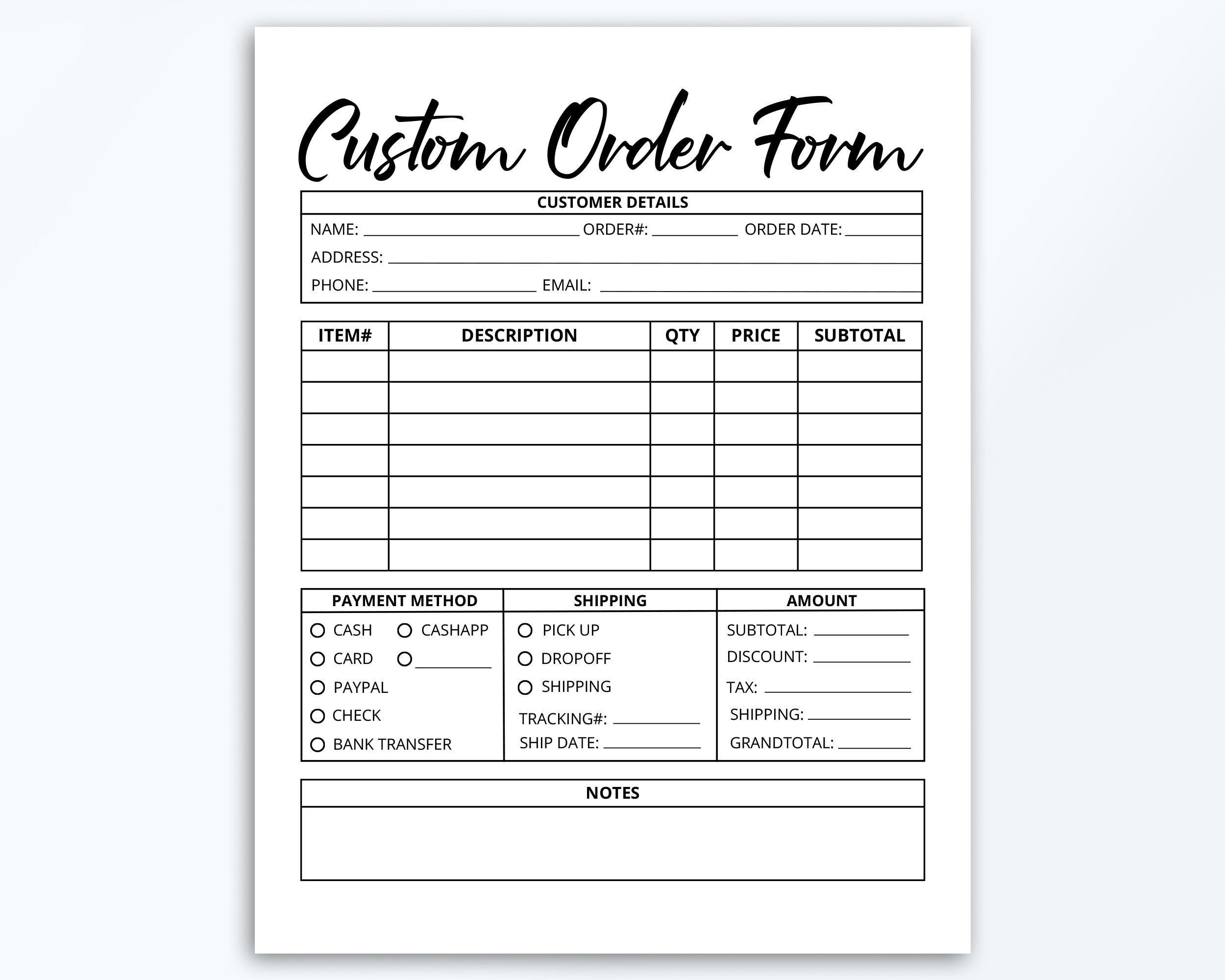 Fillable Order Form Editable Order Form Printable Small - Etsy Australia