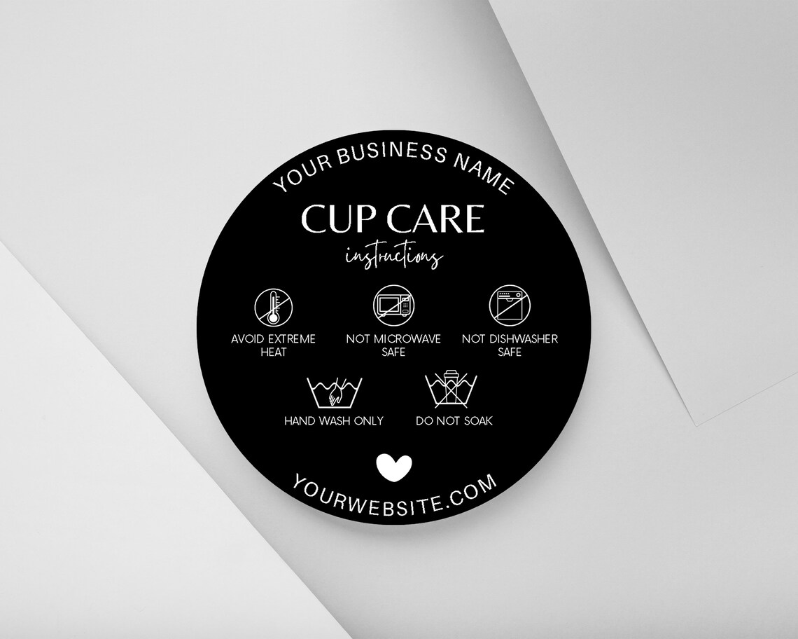 Editable Cup Care Card Template, Cup Care Label, Printable Tumbler Care ...