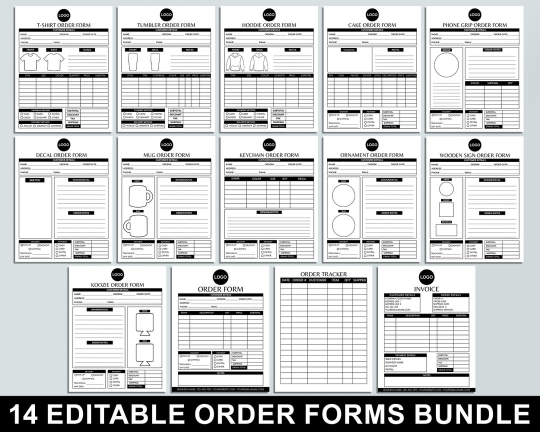 Editable Order Forms Bundle, Tumbler, Tshirt, Order Tracker, Invoice ...