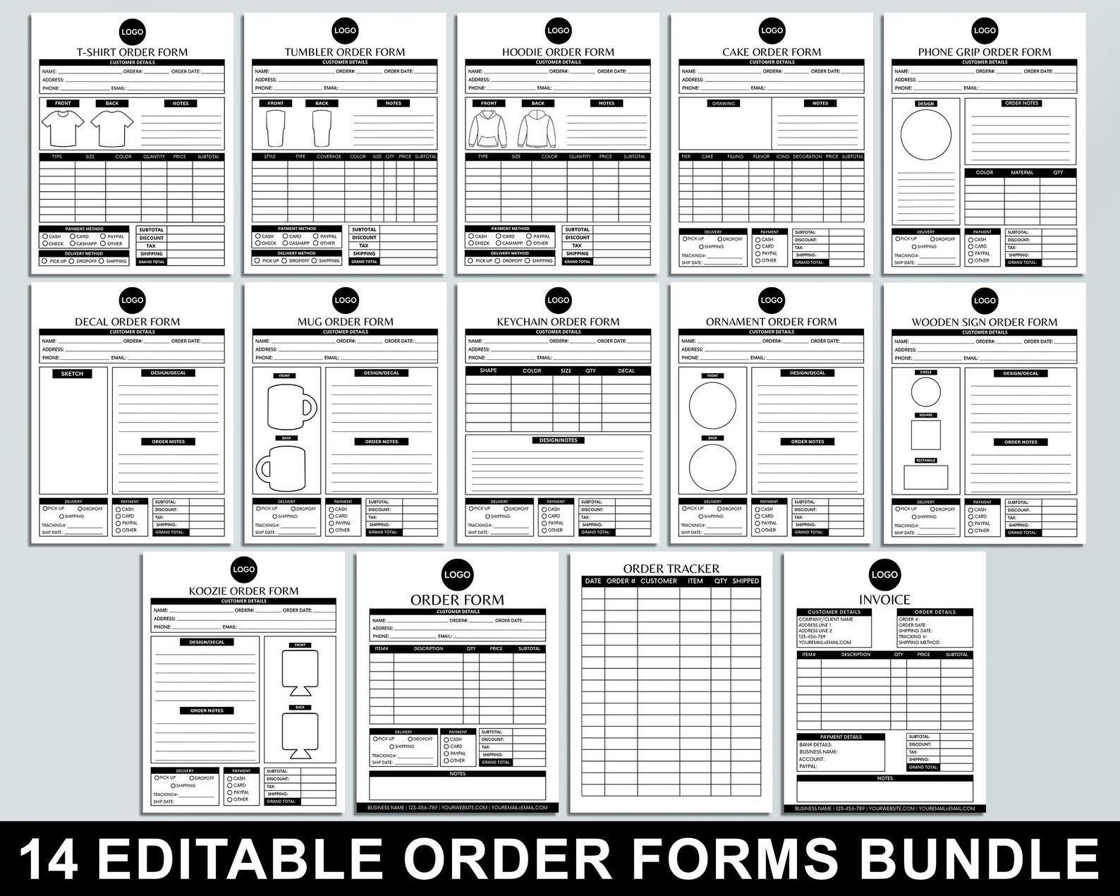 Editable Order Forms Bundle, Tumbler, Tshirt, Order Tracker, Invoice ...