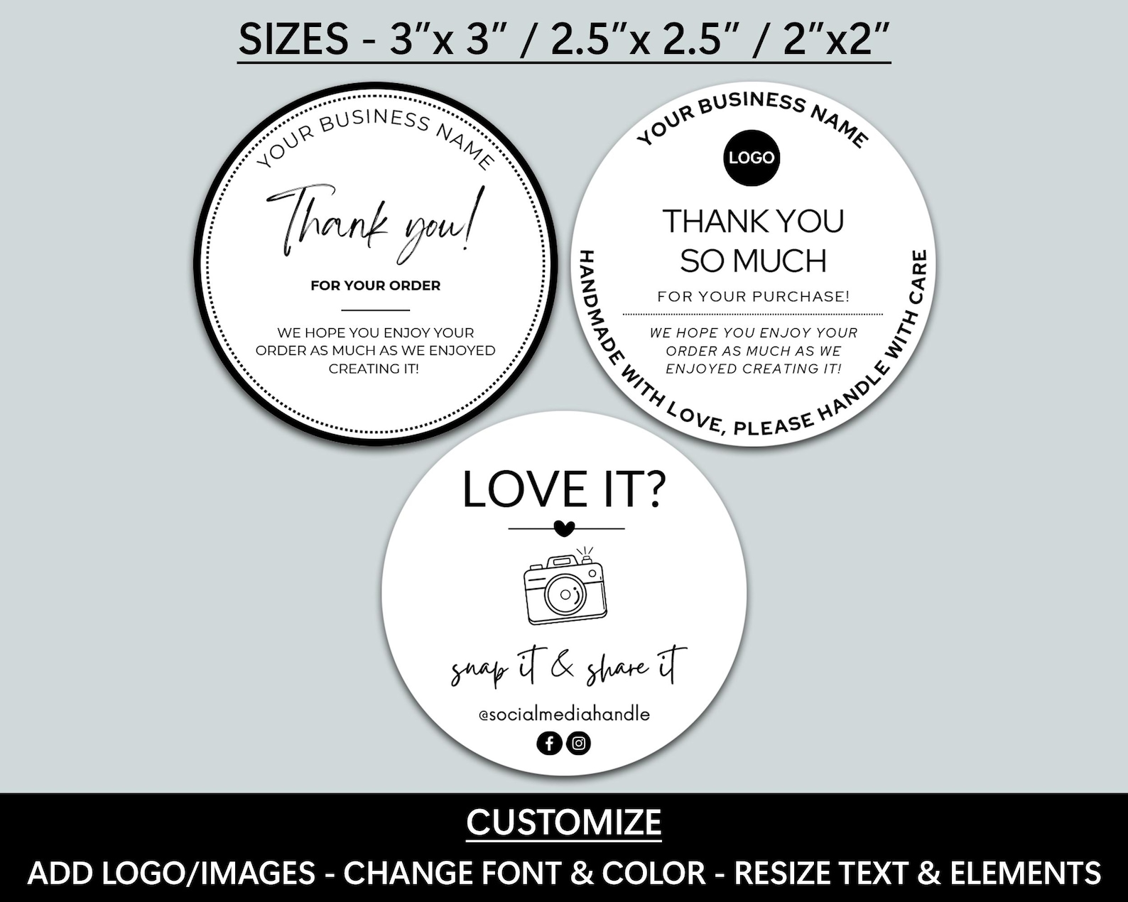 Editable Thank You Stickers Bundle, Printable Thank You Cards, Small ...