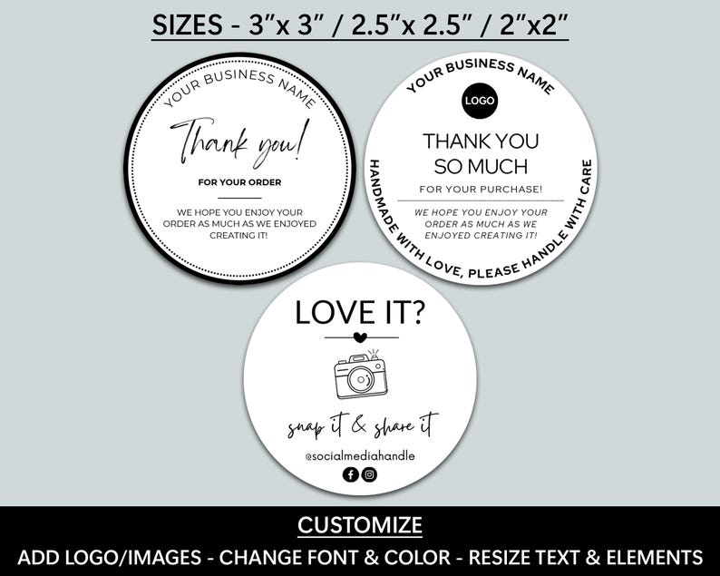 Editable Thank You Stickers Bundle, Printable Thank You Cards, Small ...