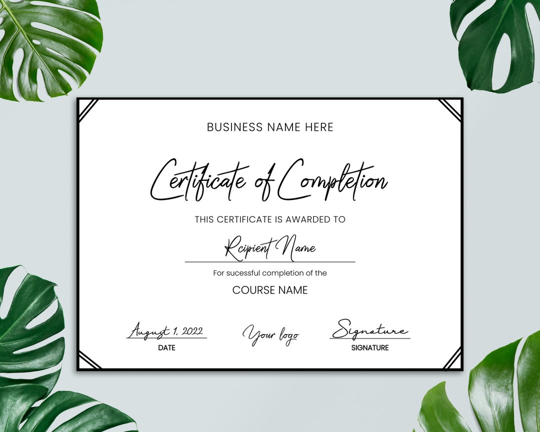 Editable Certificate of Completion, Printable Course Completion ...