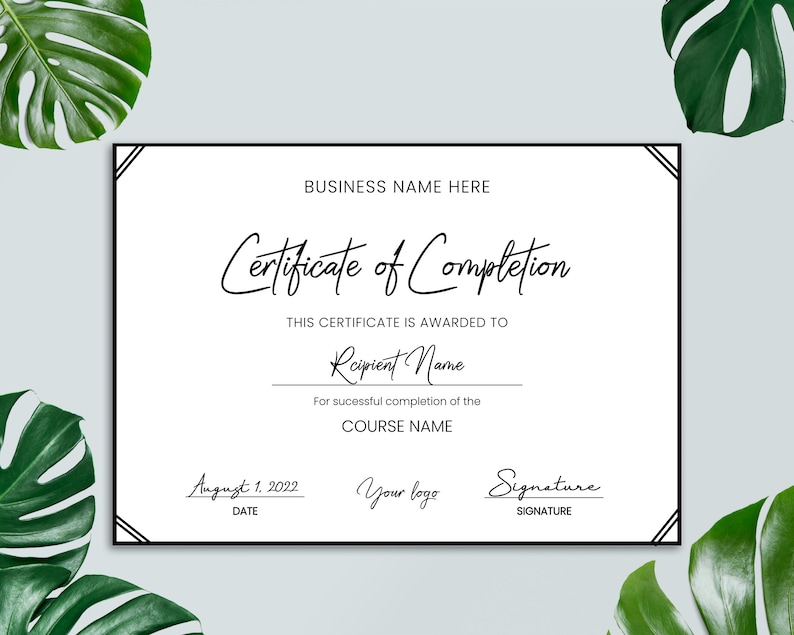 Editable Certificate of Completion Printable Course - Etsy