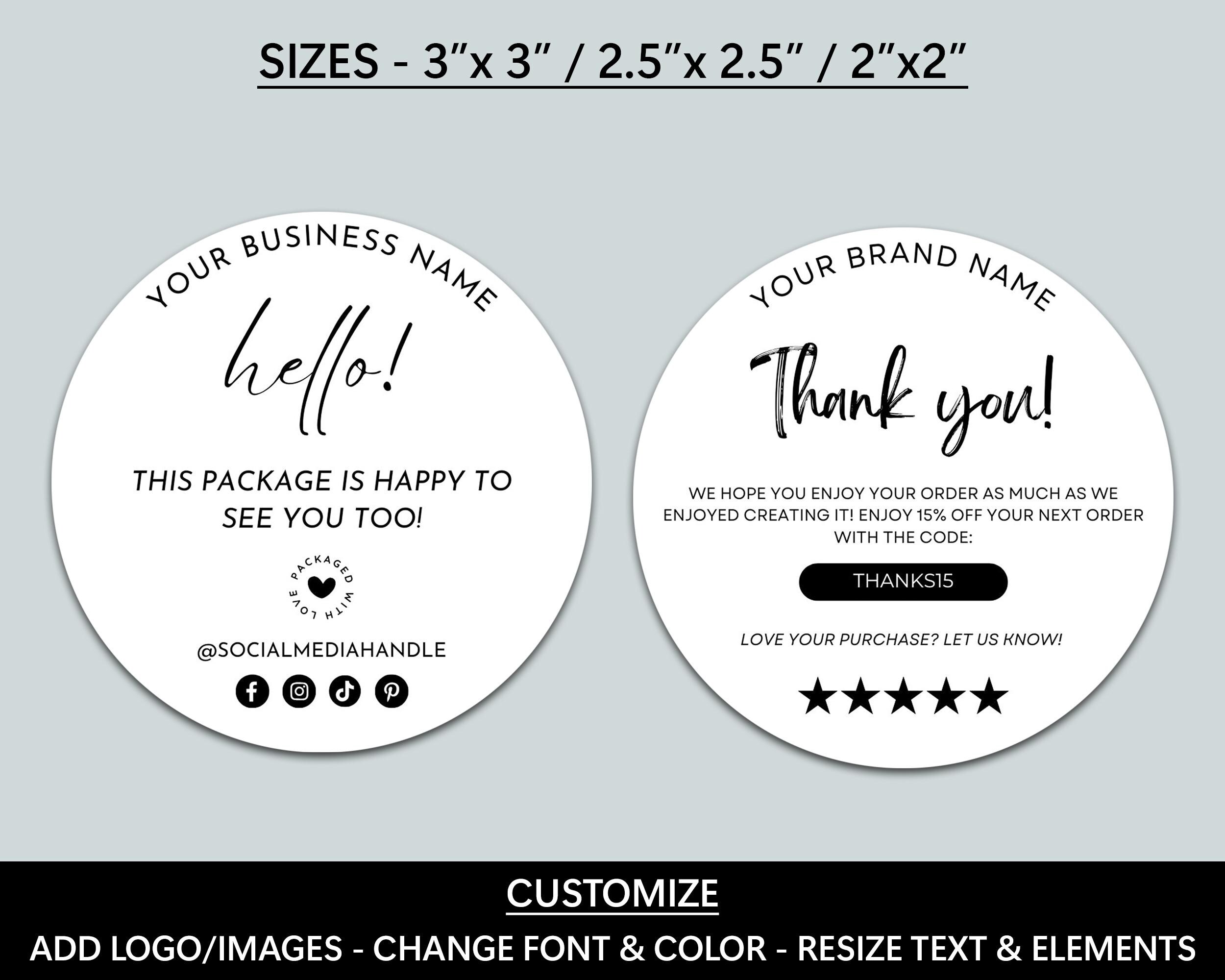 Editable Thank You Stickers Bundle, Printable Thank You Cards, Small ...
