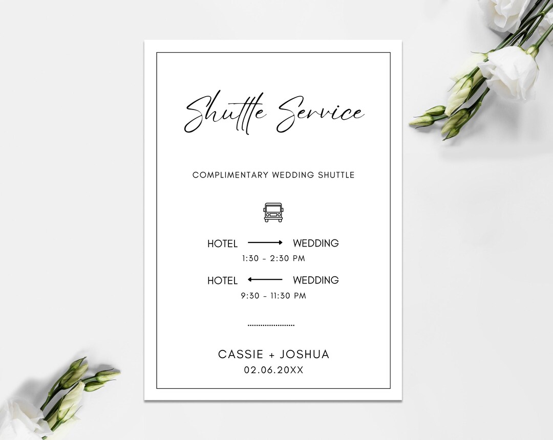 Shuttle Service Wedding Sign, Minimalist Wedding Sign, Modern ...