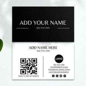 Business Card Template QR Code, Printable Business Card, DIY Calling ...