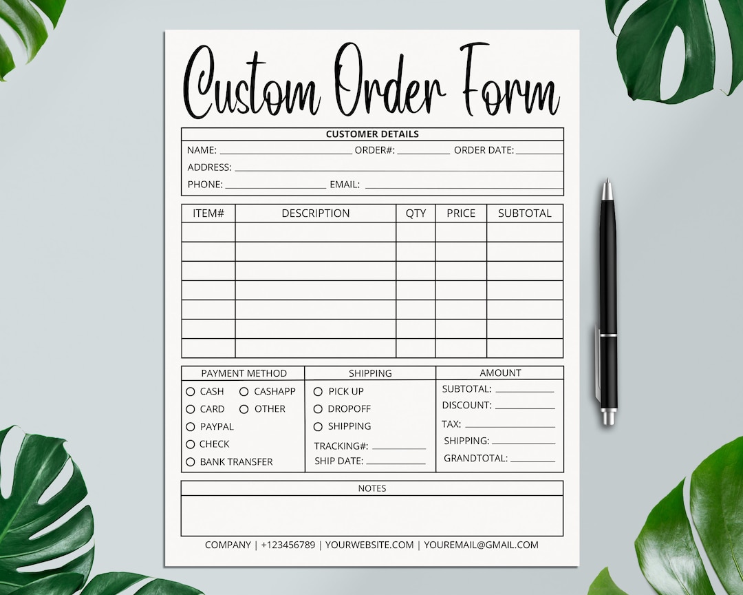 Editable Order Form Template, Purchase Order Form, Small Business Forms ...