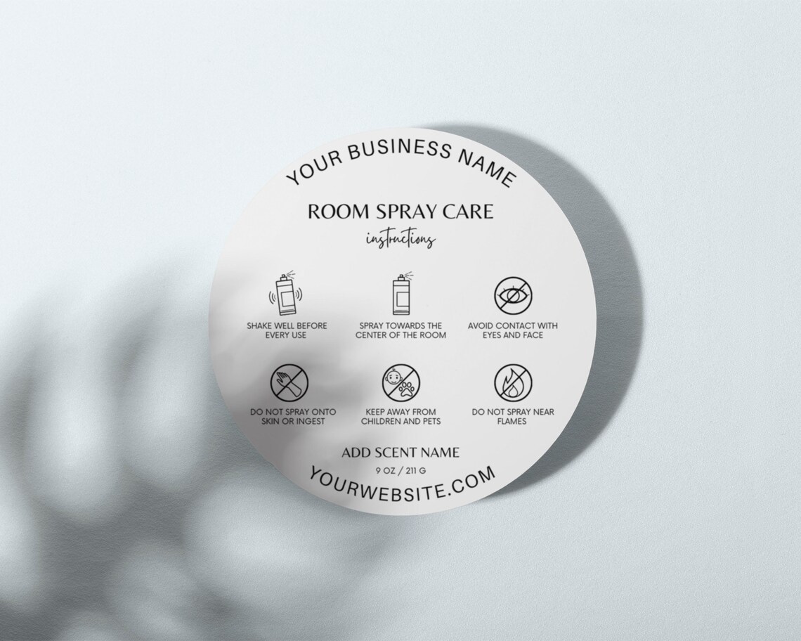 Editable Room Spray Care Card, Room Spray Label, Printable Room Spray ...
