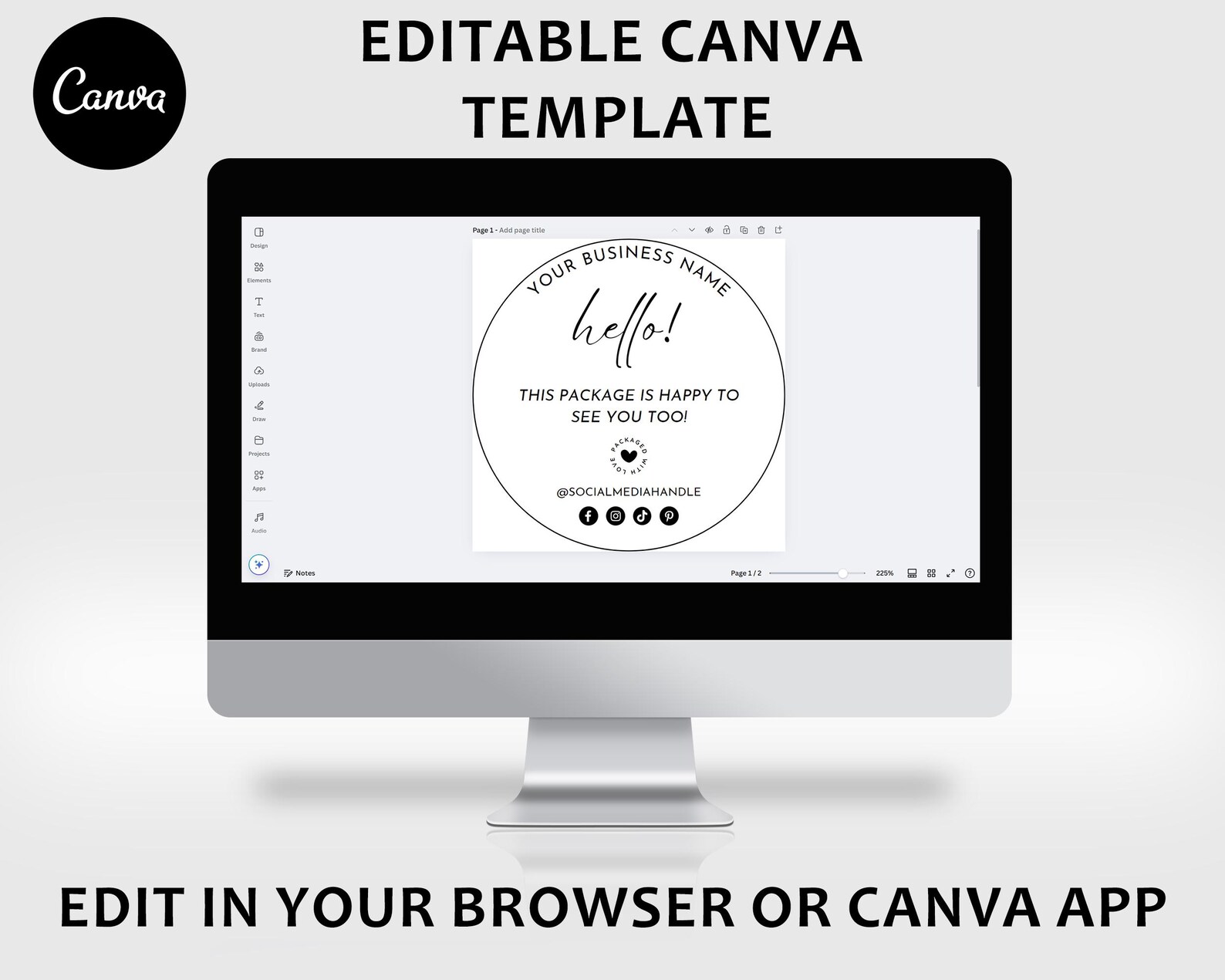 Thank You Stickers, Editable Canva Template, Printable Thank You Card ...
