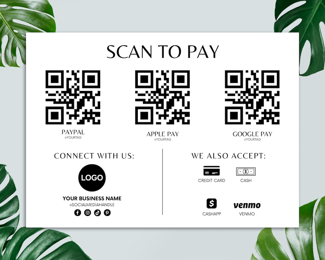 Editable Scan to Pay Card, Printable Payment Sign, QR Code Sign, Small ...