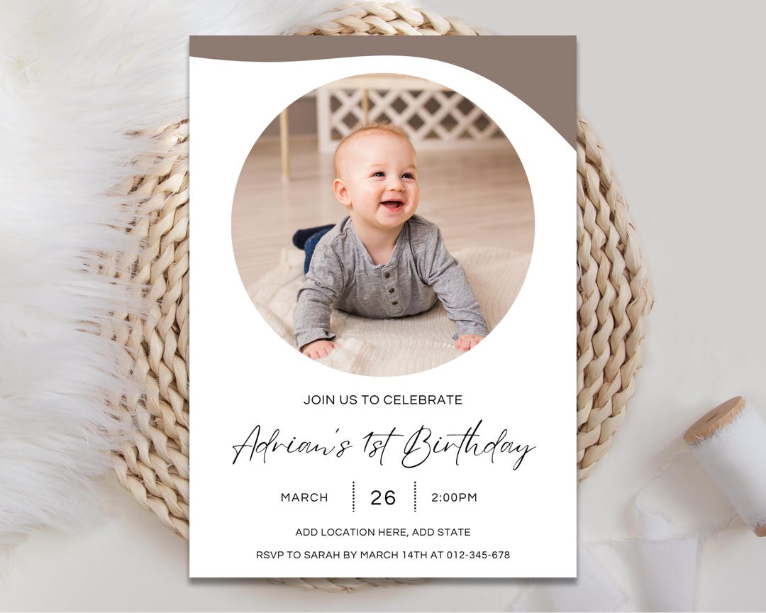 Editable 1st Birthday Photo Invitation Card, First Birthday Invite ...