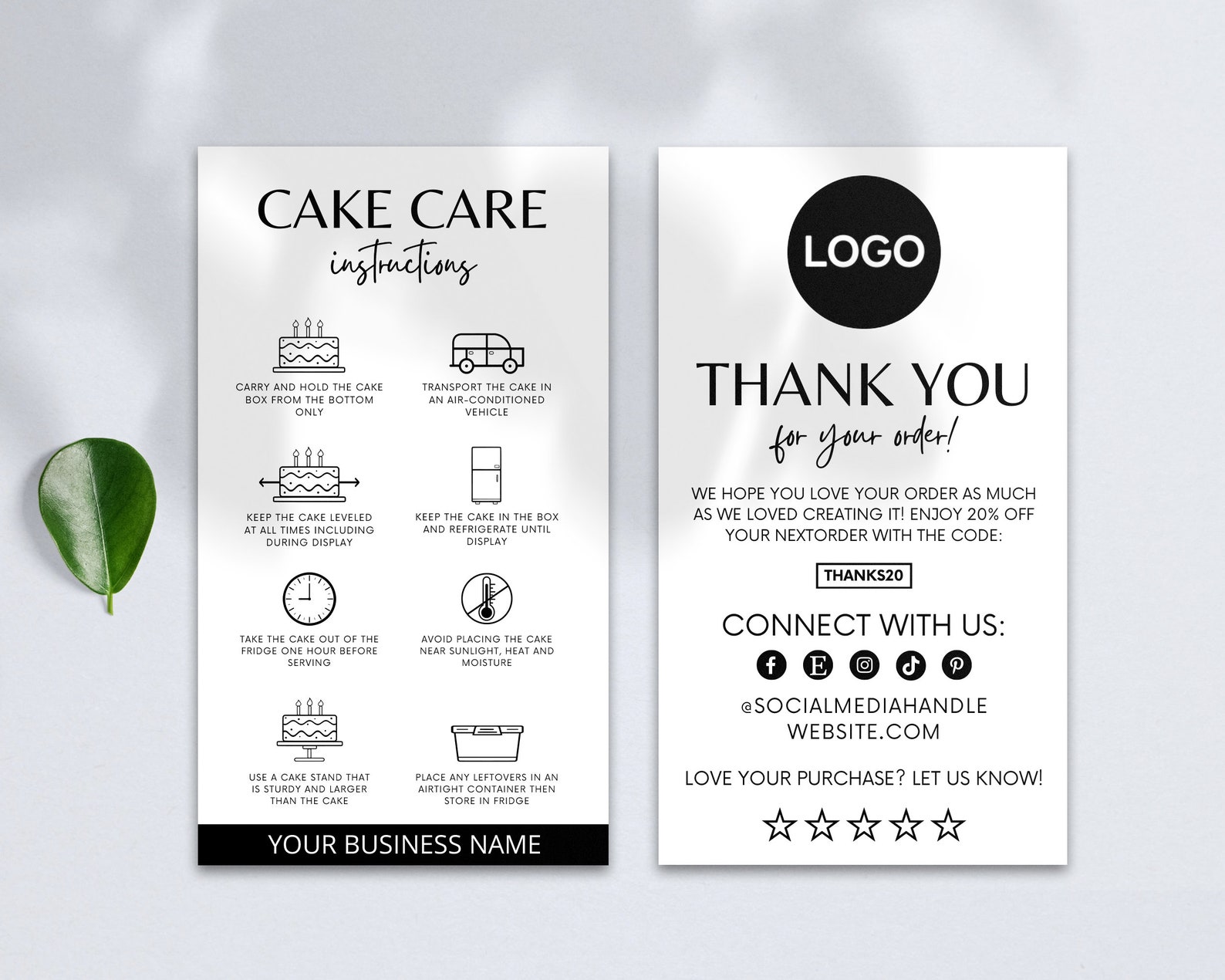Editable Cake Care Card Template, Printable Cake Care Instructions ...