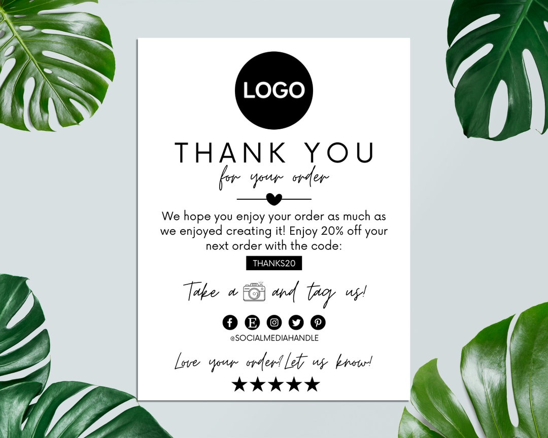 Editable Business Thank You Card, Small Business Package Insert Card ...