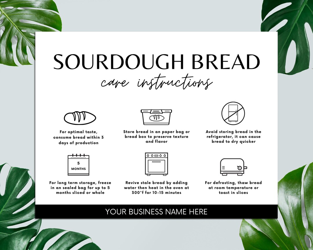 Editable Sourdough Bread Care Card, Printable Bread Care Guide, Care ...