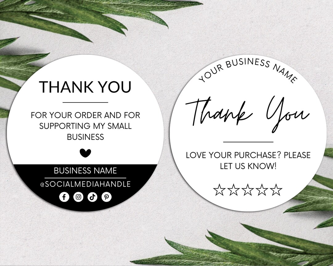 Editable Thank You Sticker, Printable Thank You Card, Small Business ...
