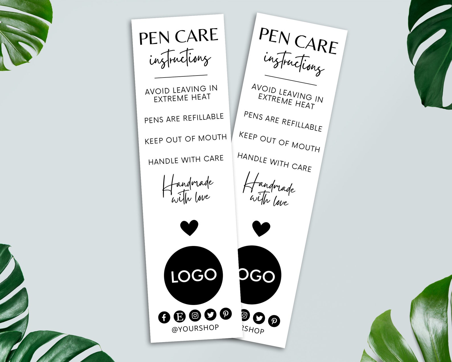 Editable Pen Care Instructions Card, Epoxy Pen Care Card, Custom Care ...