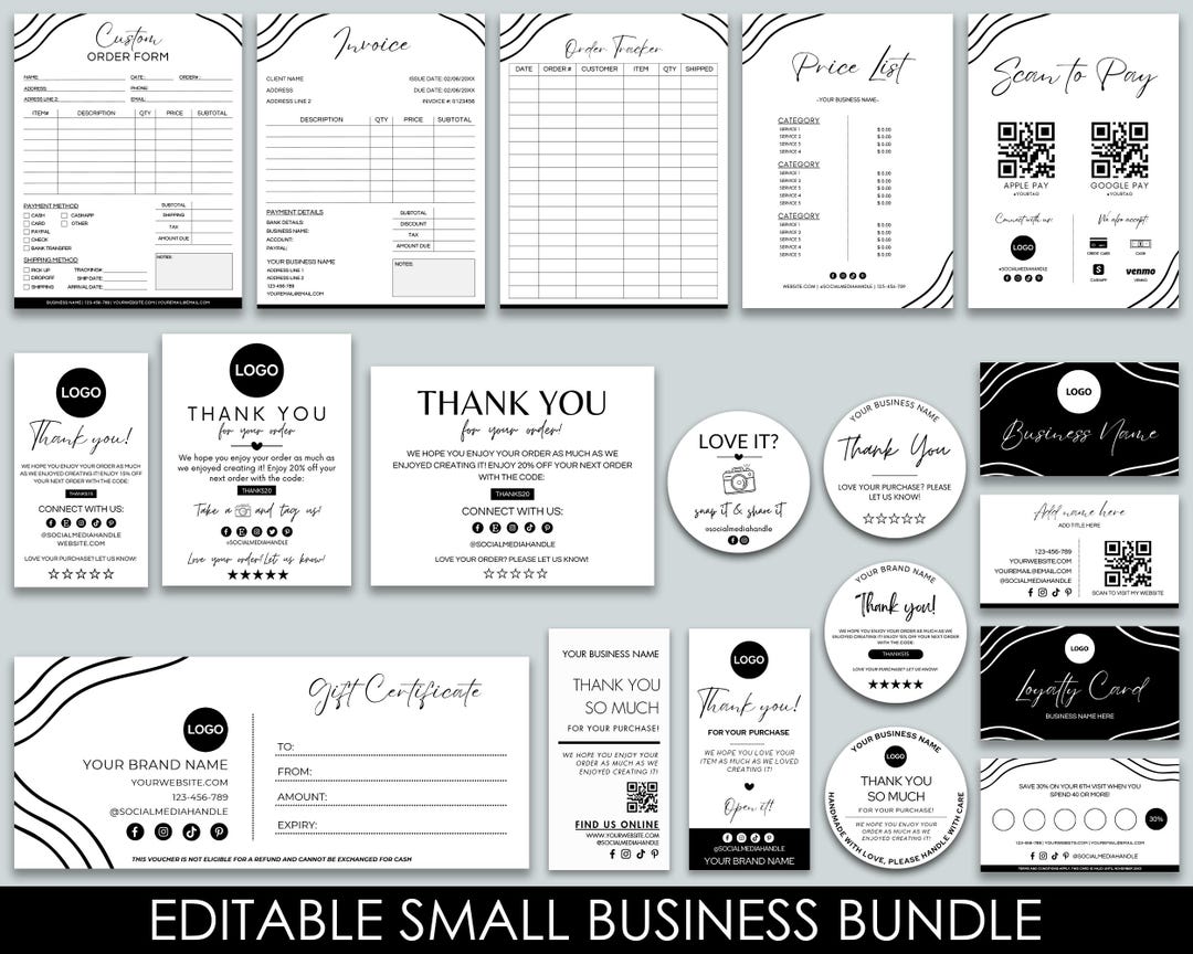 Editable Business Bundle, Canva Template, Thank You Cards, Order Form ...