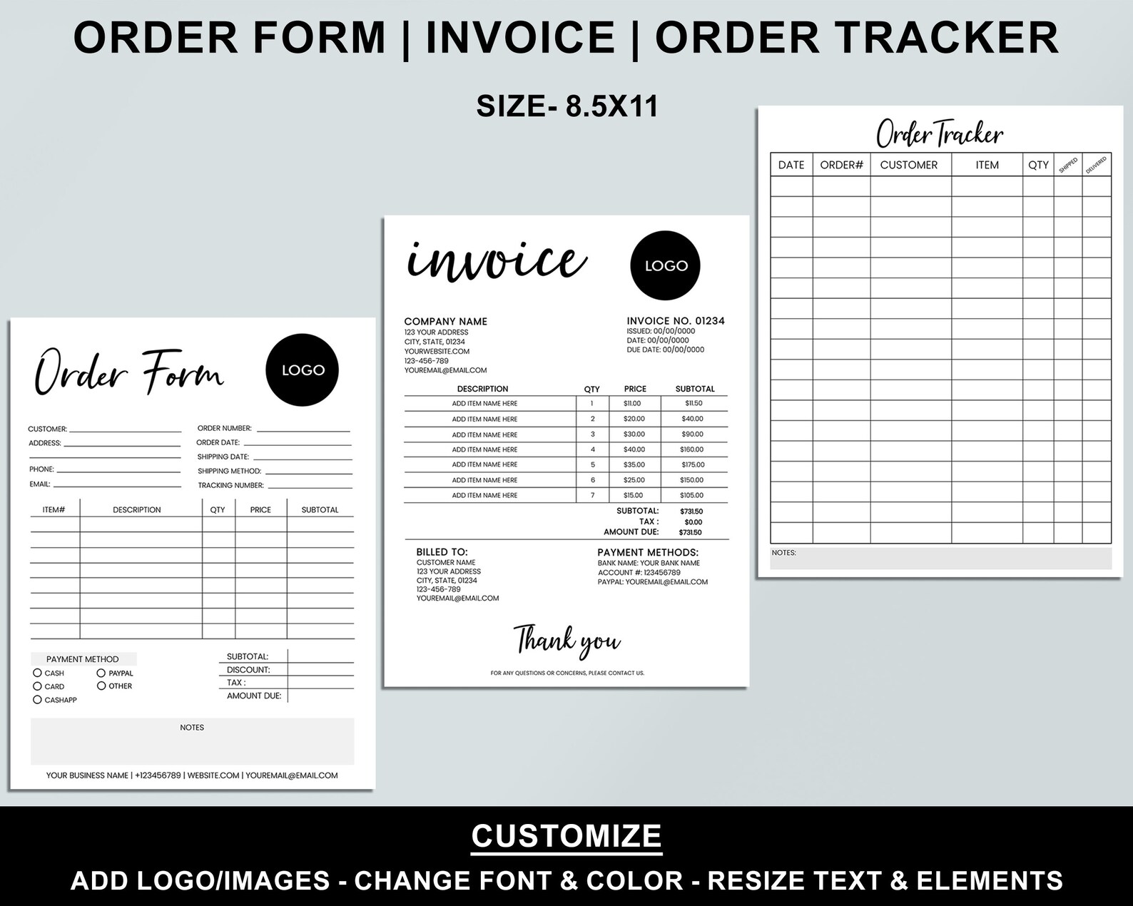 Editable Small Business Bundle, Order Form, Invoice, Order Tracker ...