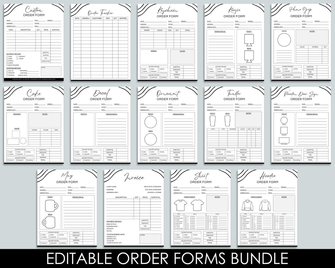 Order Forms Bundle, Editable Canva Template, Shirt, Tumbler, Modern Invoice Template, Printable ...