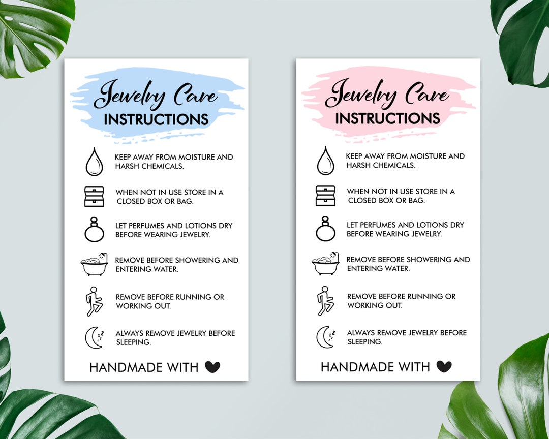 Jewelry Care Instructions Card, Jewelry Care Package Insert, Small ...
