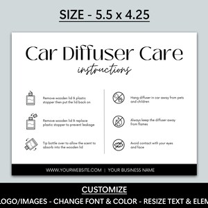 Editable Car Diffuser Care Guide, Printable Thank You Card, Care ...