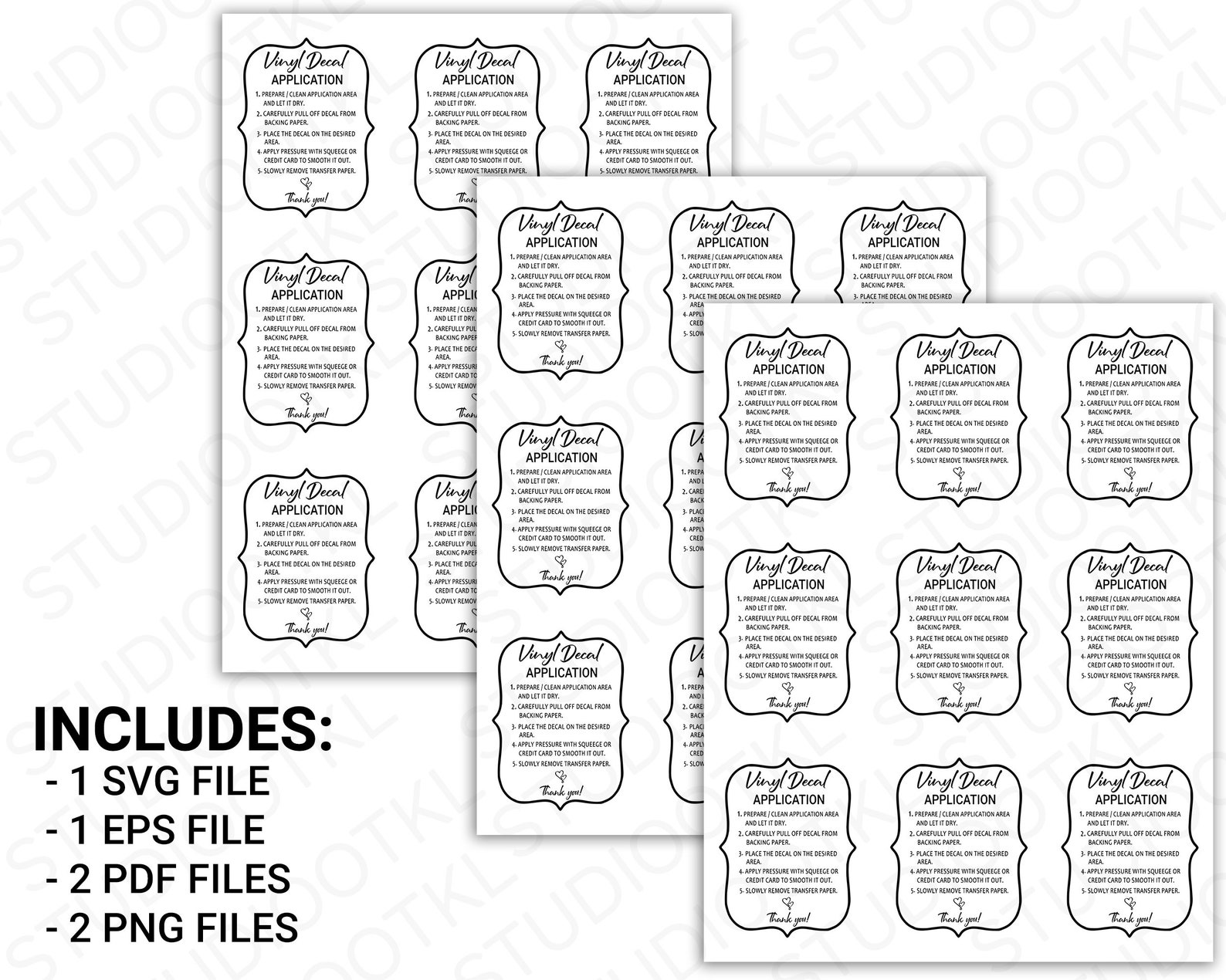 Vinyl Decal Application Card, Decal Care Instructions Cards , Small ...