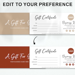 Editable Gift Certificate Template, Small Business Supplies, Printable ...