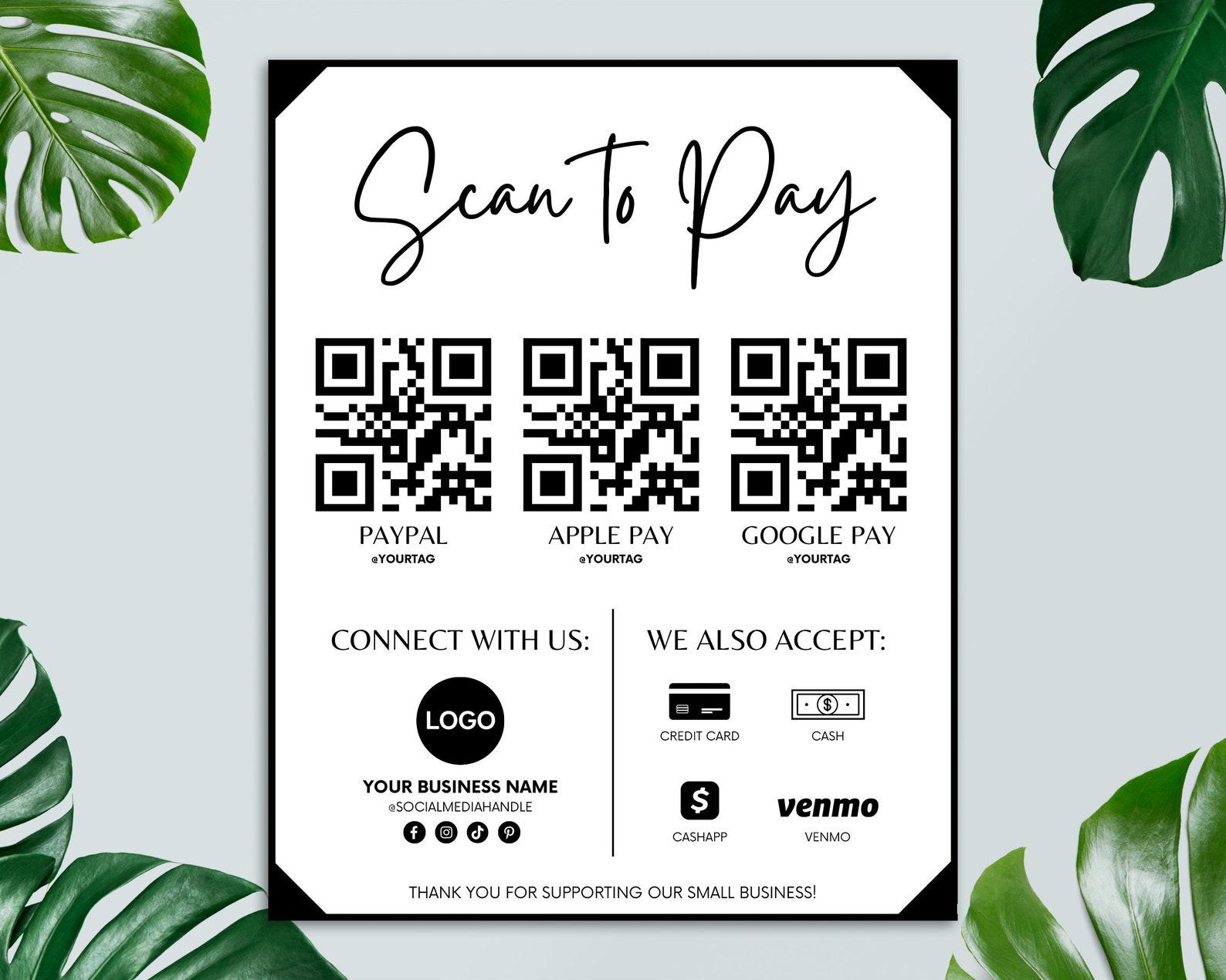 Editable Scan to Pay Sign Template, QR Code Sign, Small Business, DIY ...