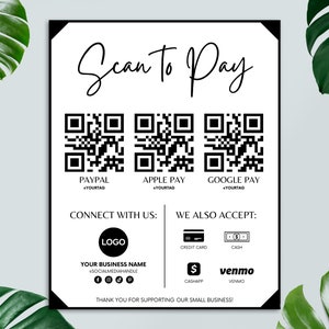 Editable Scan to Pay Sign Template, QR Code Sign, Small Business, DIY ...