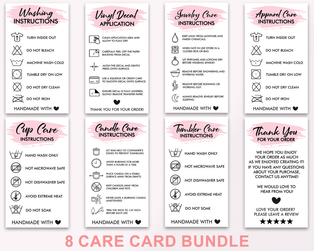 Care Card Bundle, Printable Cup Care Card, PNG, PDF, Vinyl Decal, Shirt ...