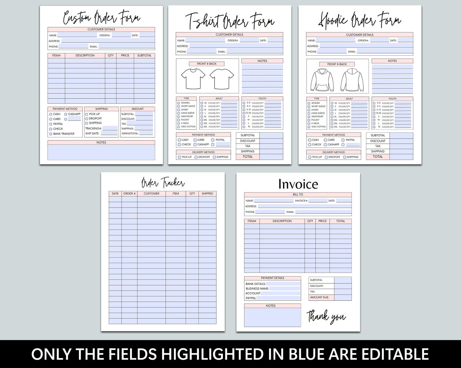 Fillable Small Business Forms Bundle, Printable Order Forms, Invoice ...