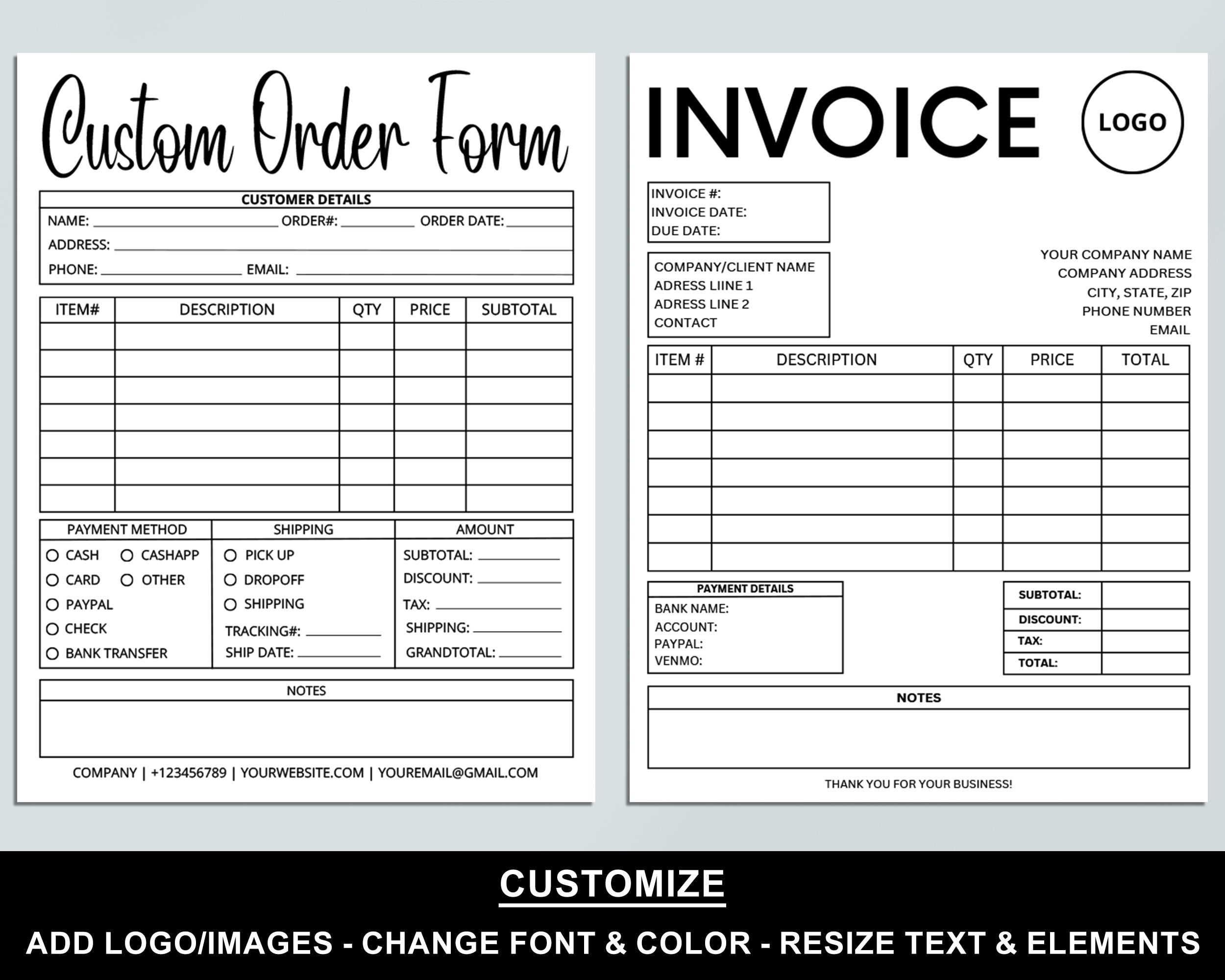 Editable Order Forms Bundle Tshirt Hoodie Invoice Template - Etsy